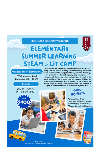 Summer Learning Program / Elementary School - Rochester Community Schools